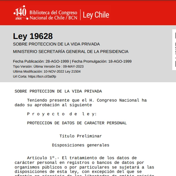 Ley 19628 – Sobre protección de la vida privada - Efectos Adversos Chile