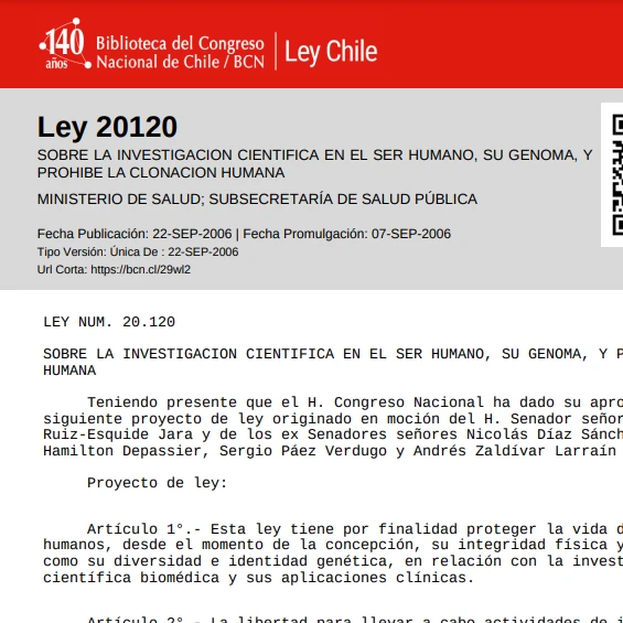 Ley 20120 – Sobre la investigación científica en el ser humano, su ...
