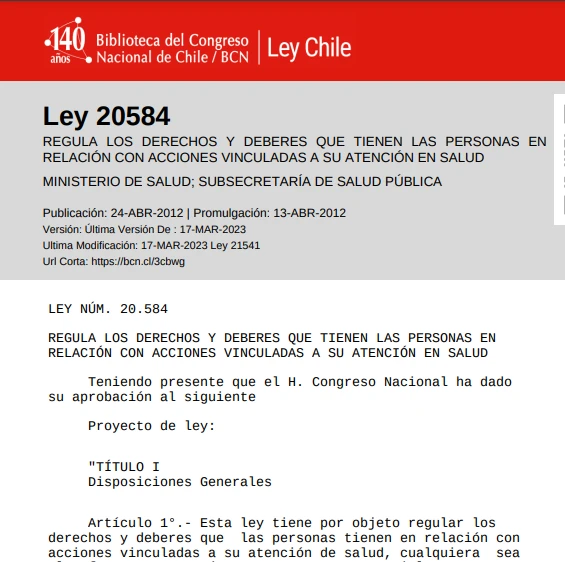 Ley 20584 – Regula los derechos y deberes que tienen las personas en ...